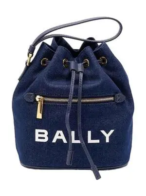 Bally Logo Printed Bar Mini Bucket Bag - Blue