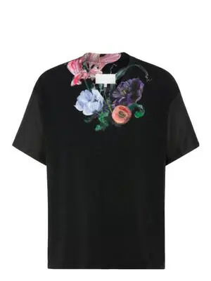 MAISON MARGIELA Floral Printed V-neck T-shirt - Black