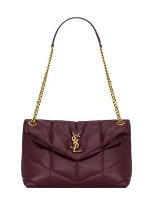 Saint Laurent Puffer Logo Plaque Small Shoulder Bag - Deep Ruby Red