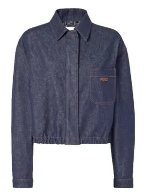 Fendi Ff Reverse Cropped Denim Jacket - Navy Blue