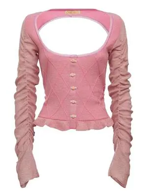 CORMIO Backless Knit Sweater With Floral Buttons - No