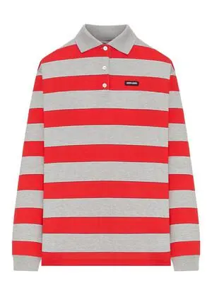 Miu Miu Striped Jersey Long Sleeve Polo Shirt - Gray