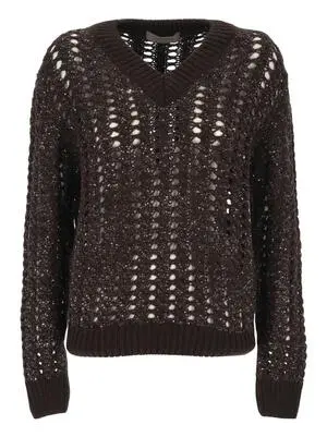 D.exterior Open Knit V-neck Sweater - Black