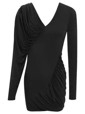 Saint Laurent Draped Long-sleeved Dress - Black