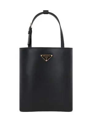 Prada Triangle Logo Appliqué Tote Bag - Black