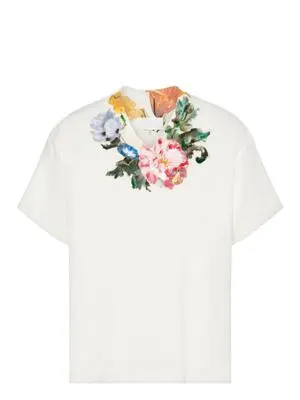 MAISON MARGIELA Floral Printed V-neck T-shirt - White