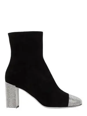 Rene Caovilla Embellished Pointed Toe Ankle Boots - Black