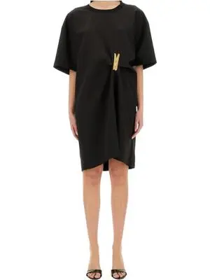 Moschino Round Neck Short Sleeve Dress With Gold Clothespin Detail - Black