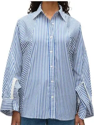 3.1 Phillip Lim Striped Paneled Long Sleeve Shirt - Blue
