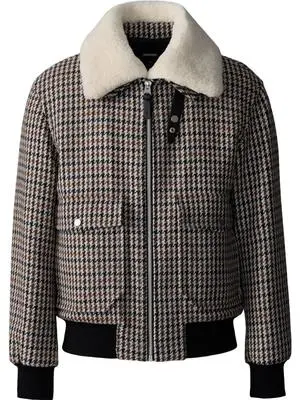 Mackage Houndstooth Pattern Shearling Collar Jacket - Black