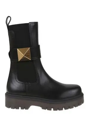Valentino Garavani One Stud Round Toe Ankle Boots - Black