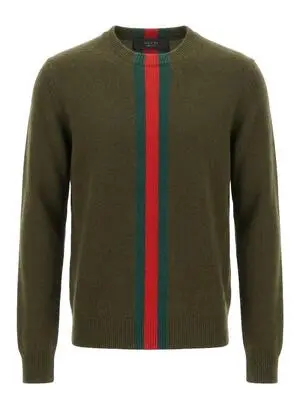 Gucci Knit Wool Sweater With Web Intarsia - Dark Green