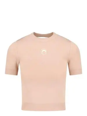 MARINE SERRE Short-sleeved Knit Sweater With Moon Pattern - Pink