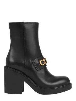 Gucci Logo Plaque Leather Boots - Black