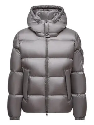 Moncler Logo Patch Hooded Puffer Jacket - Grey