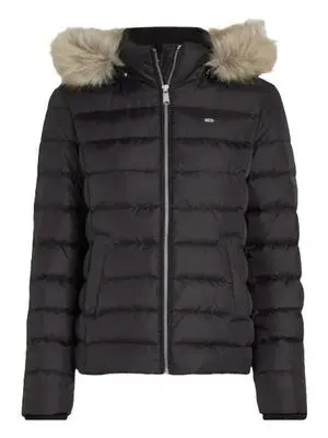 Tommy Hilfiger Down Puffer Jacket With Removable Hood And Faux Fur Trim - Black