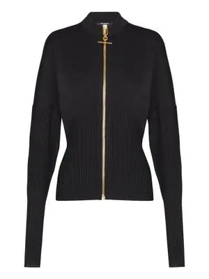 Balmain Zipped Knit Cardigan With Batwing Sleeves - Black