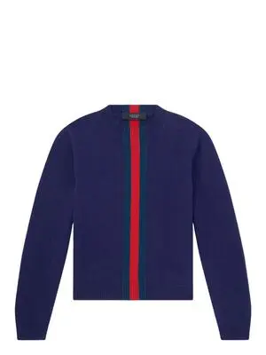 Gucci Fine Knit Wool Sweater With Web Intarsia - Blue