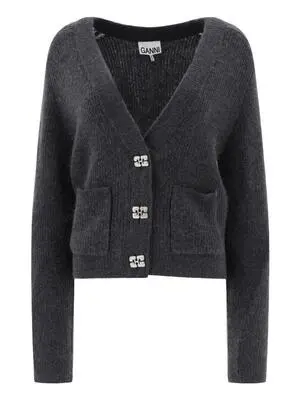 GANNI V-neck Cardigan With Butterfly Buttons - Black