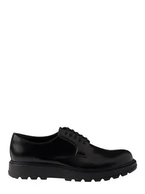 Prada Brushed Leather Lace-up Derby Shoes - Black