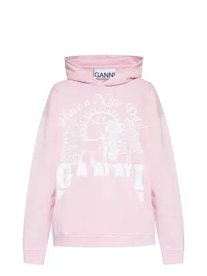 GANNI Printed Logo Hoodie - Pink