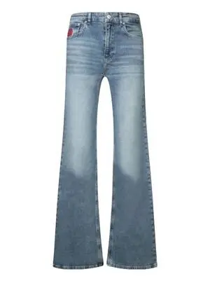 Moschino High Waist Wide Leg Jeans With Logo Patch - Blue