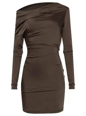 Alexander McQueen Off-shoulder Draped Mini Dress - Brown