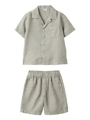 IL GUFO Short Sleeve Camp Shirt And Shorts Set - Gray