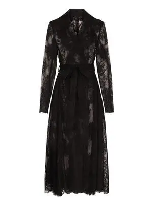 Dolce & Gabbana Chantilly Lace Belted Coat - Black
