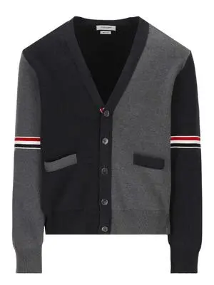 Thom Browne Color-block Buttoned Cardigan With Iconic Placket - Black