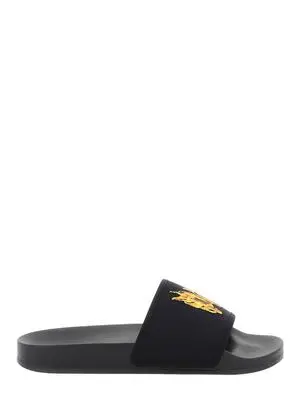 Palm Angels Flame Monogram Printed Round Toe Slides - Black