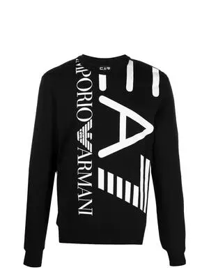 EA7 Logo Print Crewneck Sweatshirt - Black