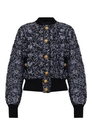 Balmain Textured Tweed Jacket With Button Closure - Black
