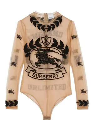 Burberry Graphic Embroidered Sheer Bodysuit - Nude