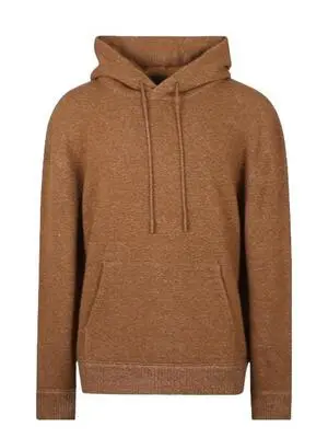 Zegna Drawstring Hood Ribbed Knit Hoodie - Brown