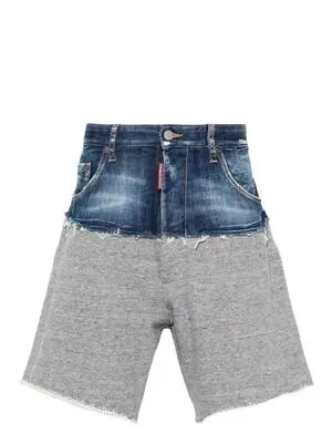 Dsquared2 Distressed Denim And Sweatshort Combo Shorts - Gray