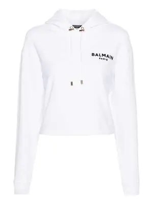 Balmain Logo Print Hooded Pullover - White