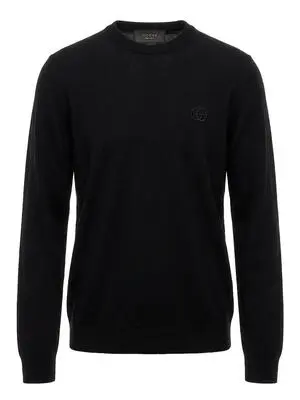 Gucci Knit Wool Sweater With Double G Embroidery - Black