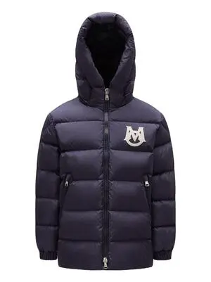 Moncler Zip-up Puffer Jacket With Logo - Midnight Blue