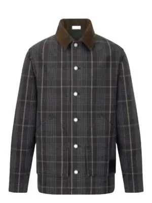 Dior Checked Long-sleeve Jacket With Corduroy Collar - Black