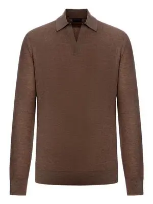 Zegna Long Sleeve Polo Jumper - Brown