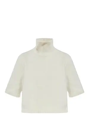 Alaïa Ribbed High Neck Cropped Jumper - White