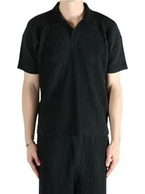 Issey Miyake Homme Plissé Issey Miyake Short Sleeved Pleated Polo Shirt Black