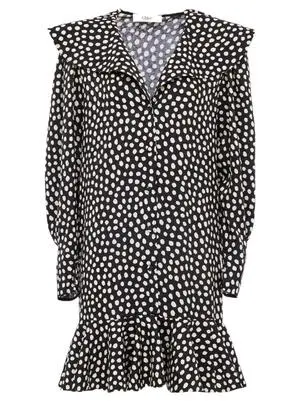 Chloé Dotted Mini Dress With Ruffles - Black/beige