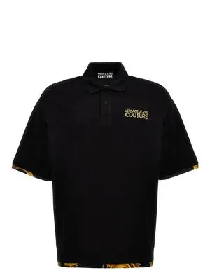 Versace Logo-embroidered Short-sleeved Polo Shirt - Black