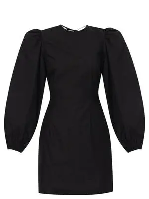 GANNI Puff Sleeve Open Back Mini Dress - Black