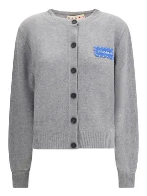 Marni Logo Patch Buttoned Cardigan - Gray