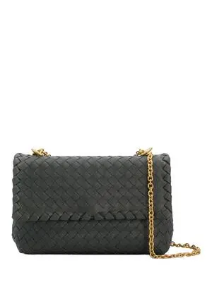 Bottega Veneta Dark Gray Braided Detail Shoulder Bag - Black