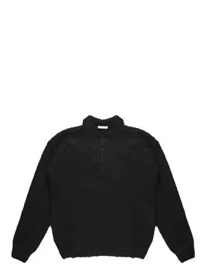 Auralee Brushed Long-sleeve Polo Sweater - Ink Black