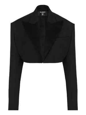 Balmain Cropped Grain De Poudre Jacket With Lion Head Buttons - Black
